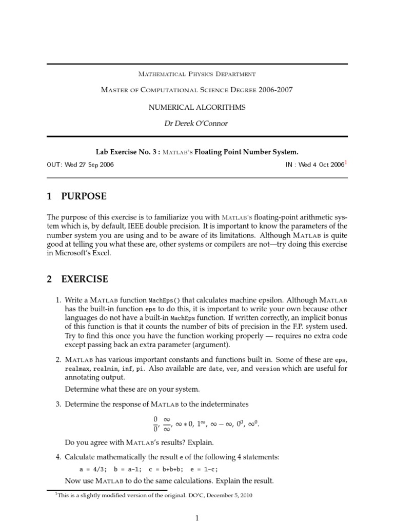 Oconnor Matlabs Floating Point System Pdf C Programming Language Matlab