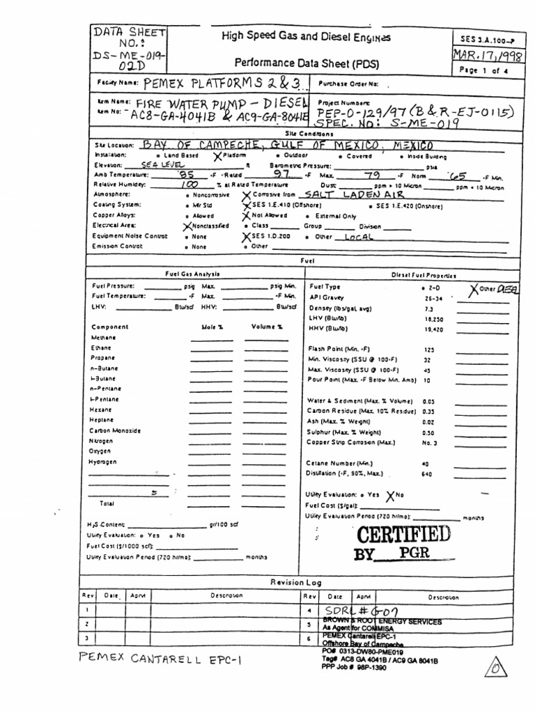 DataSheet y Especificaciones Motor Caterpillar GM-4041B, 8041B | PDF