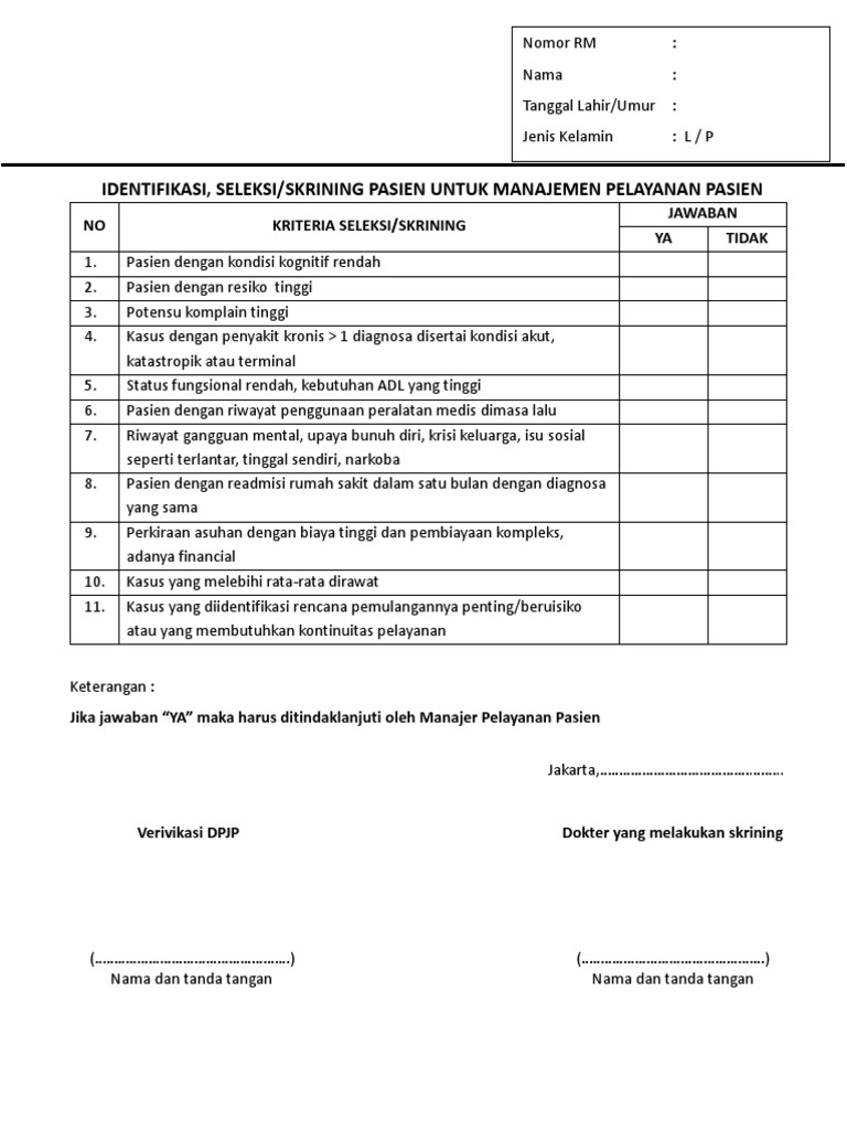 Formulir Identifikasi Skrining Pasien | PDF