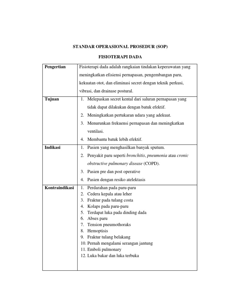 Sop Fisioterapi Dada | PDF
