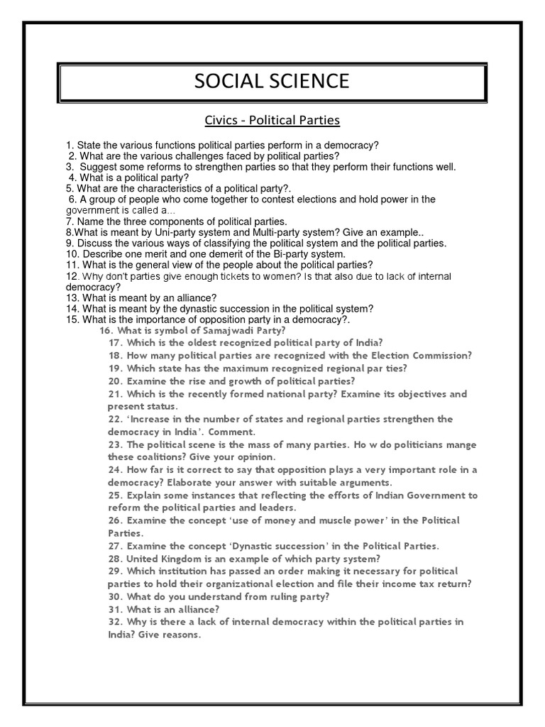 Social Science Political Parties | PDF | Political Parties | Democracy