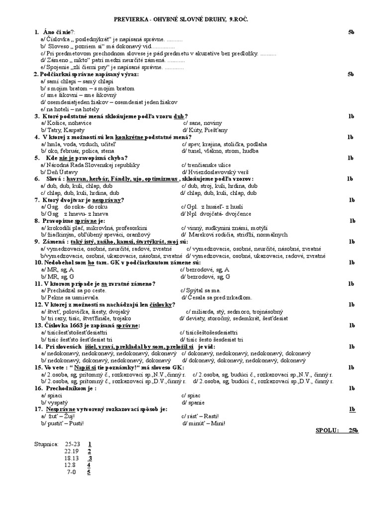 Test Zo Slovenskeho Jazyka 1 | PDF