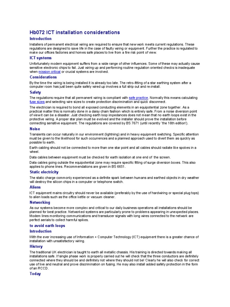 ICT Wiring Safety and Best Practices | PDF | Electrical Wiring ...
