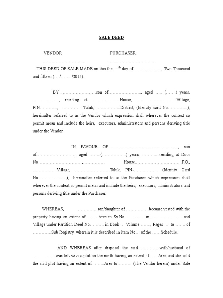 Sale Deed Format | PDF | Roof | Mortgage Law