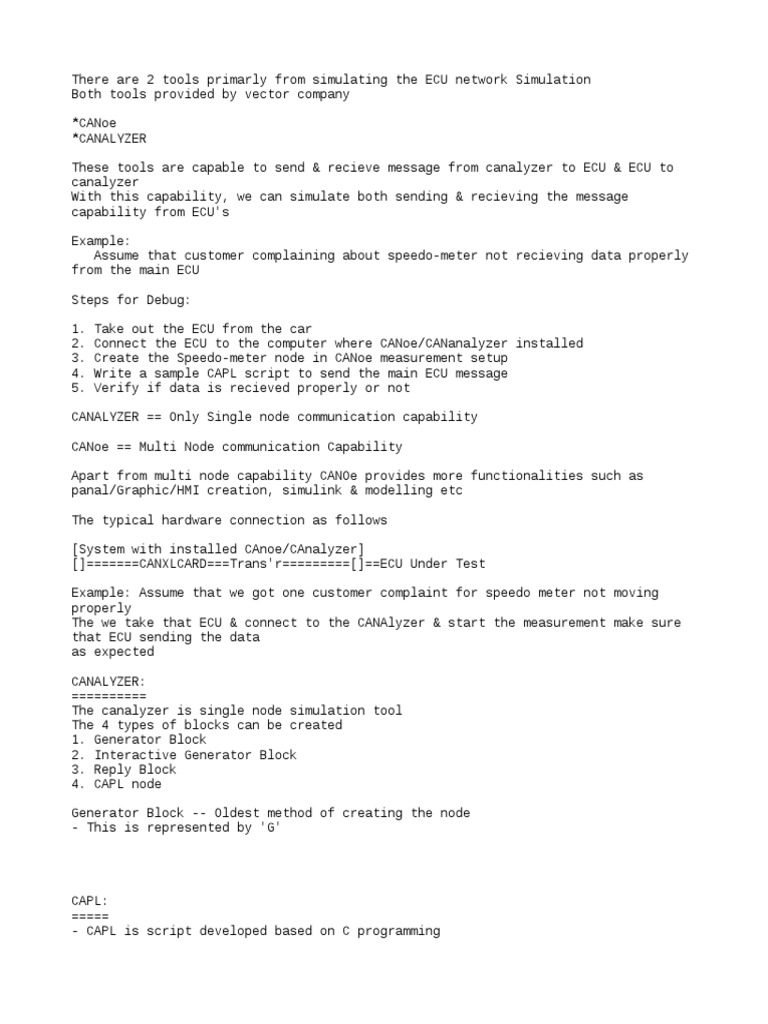 Simulating and Debugging ECU Networks Using Vector's CANoe and ...