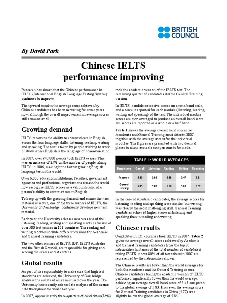 Chinese IELTS Performance Improving | International English Language ...