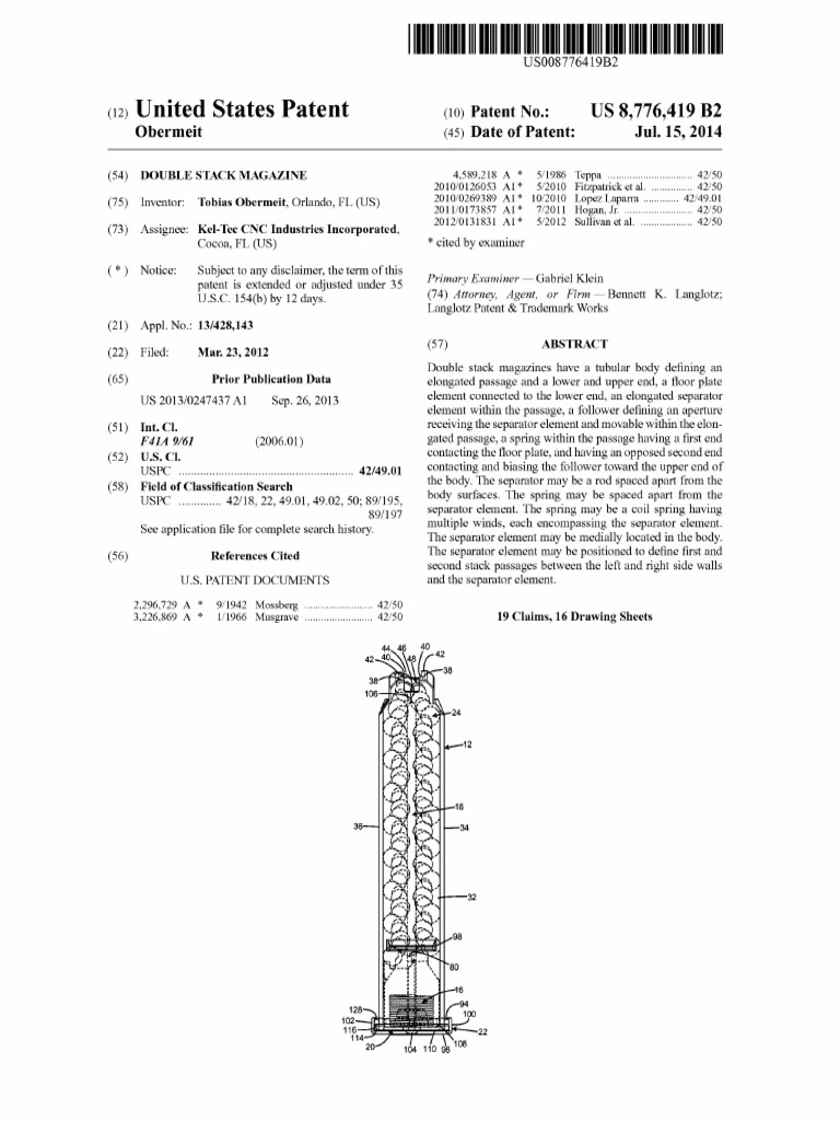Double Stack Mag 22LR US8776419 | PDF | Magazine (Firearms) | Cartridge ...