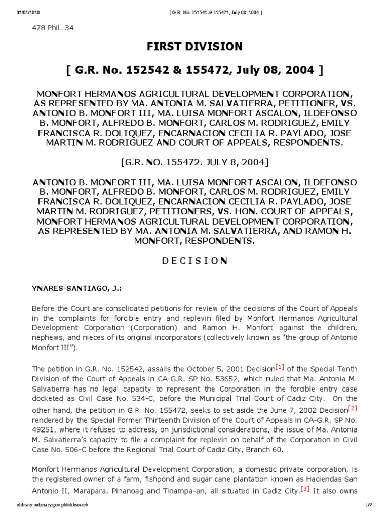 Monfort Hermanos Legal Capacity Case | PDF | Board Of Directors | Lawsuit