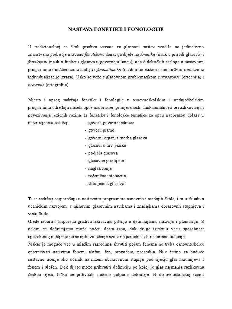 Nastava Fonetike I Fonologije | PDF