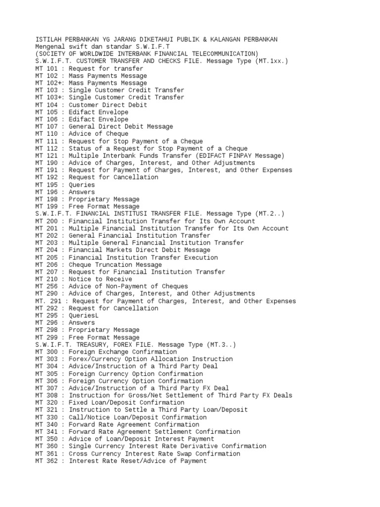 Understanding SWIFT Message Types | PDF | Debits And Credits | Foreign ...