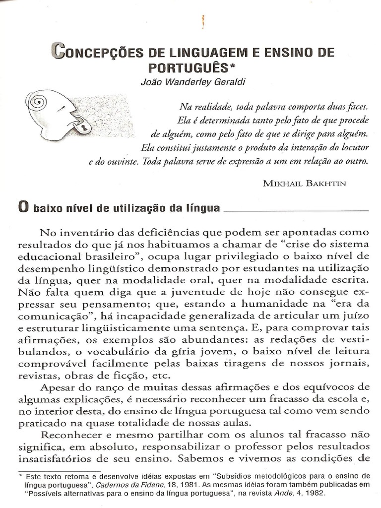 Texto I Concepções De Linguagem E Ensino De Português Geraldi 1997
