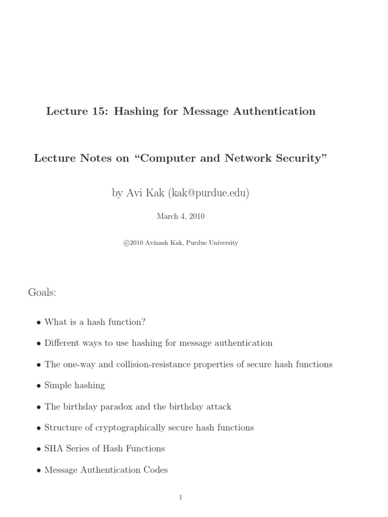 Hashing For Message Authentication by Avi Kak | PDF | Public Key Cryptography | Cryptography