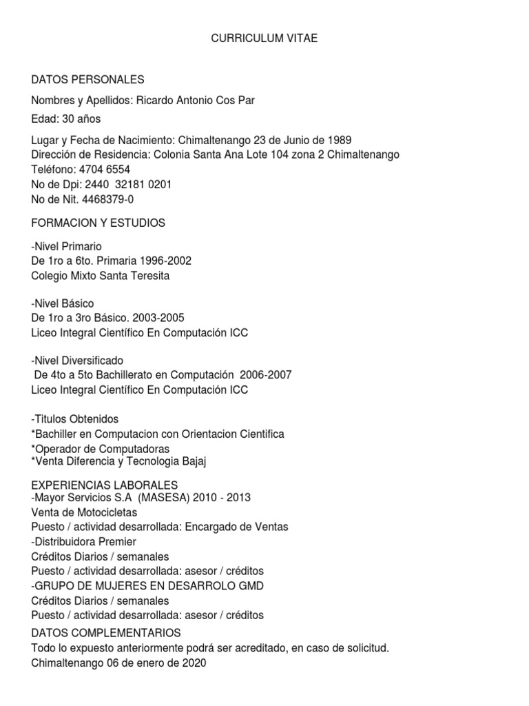 CURRICULUM Modelo | PDF