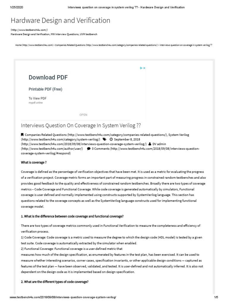 Interviews Question On Coverage in System Verilog - Hardware Design and Verification | PDF ...
