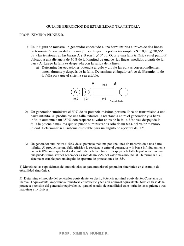 GUIA DE EJERCICIOS DE Estabilidad Transitoria PDF | PDF | Energia electrica | Cantidades fisicas