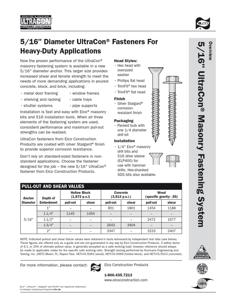 Ultracon 5 16 Brochure | PDF | Drill | Masonry
