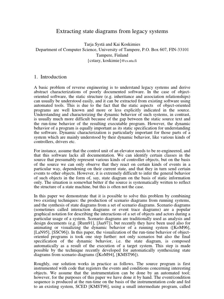 Extracting State Diagrams From Legacy Systems: @cs - Uta.fi | PDF | Method (Computer Programming ...
