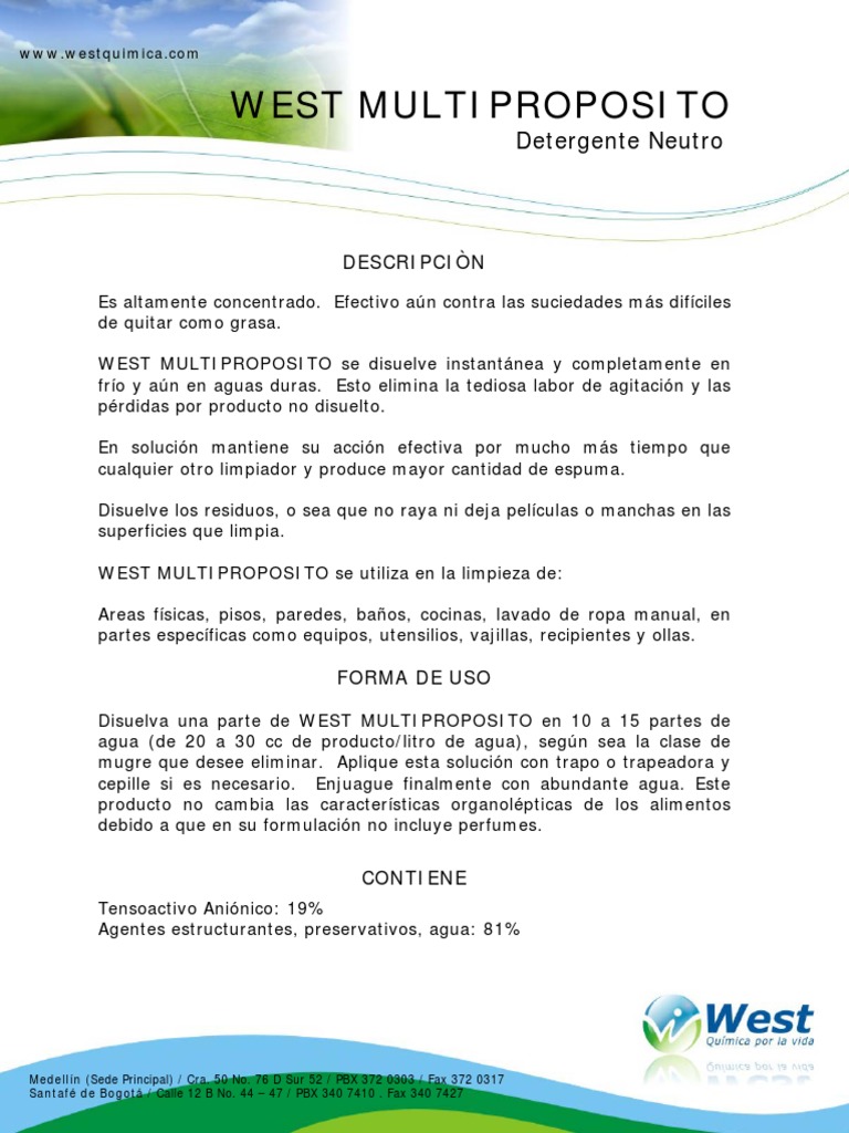 West Multiproposito | PDF | Detergente | Agua