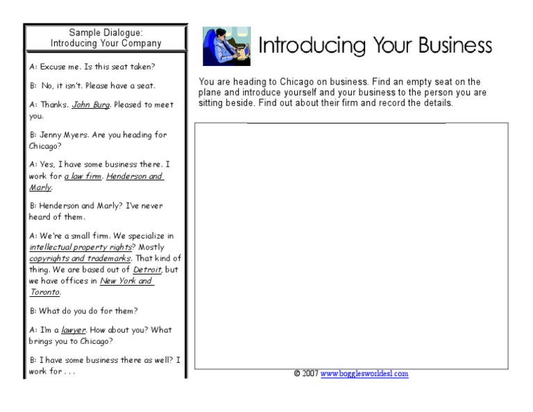 Introducing your business - dialogue prompts with examples