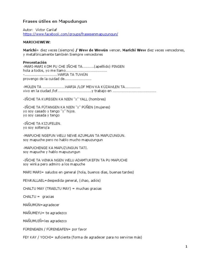 Frases Útiles en Mapudungun Rev 004 | PDF | Lana | Agricultura