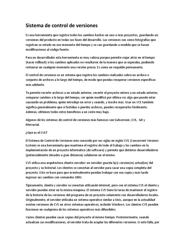 Sistema de Control de Versiones | PDF | Software | Software del sistema