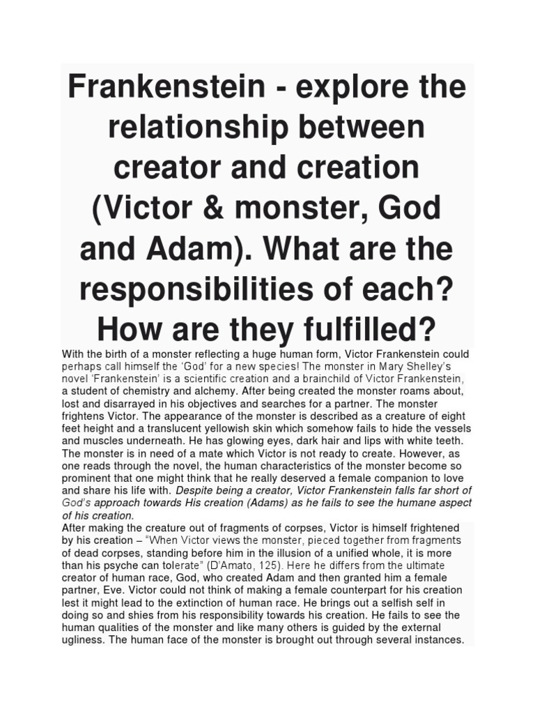 Frankenstein - Explore The Relationship Between Creator and Creation ...