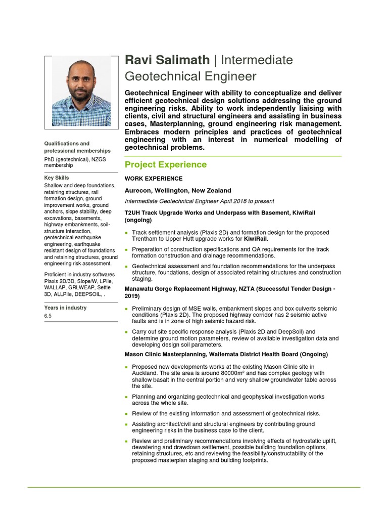 Ravi Salimath CV 02 July 19 Updated | PDF | Geotechnical Engineering ...