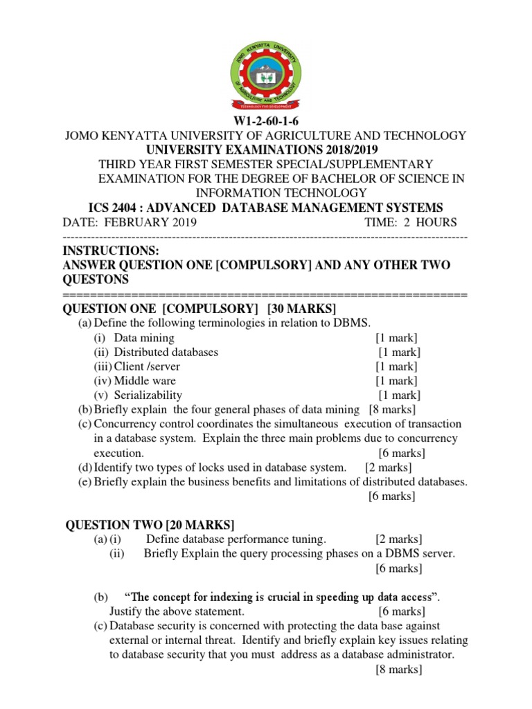 Ics 2404 Advanced Database Management Systems | PDF | Database Transaction | Databases