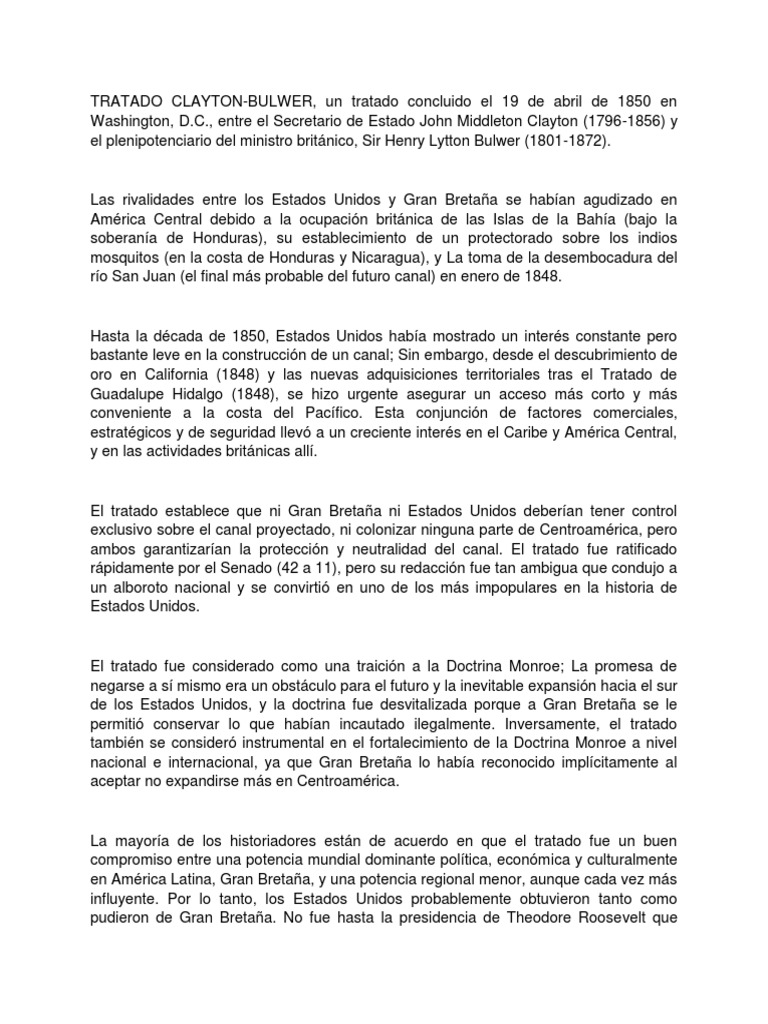 Tratado Clayton-Bulwer | PDF | Diplomacia | Los Estados Unidos