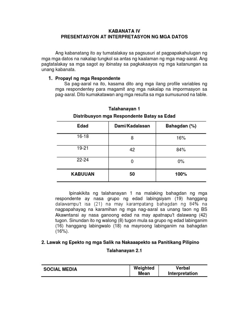 Kabanata 4 Pananaliksik Kabanata 4 | PDF