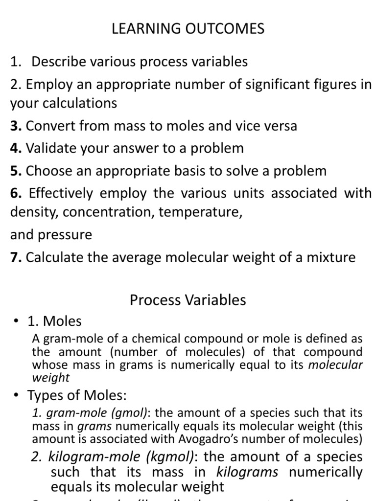 Process Variables | PDF | Mole (Unit) | Parts Per Notation