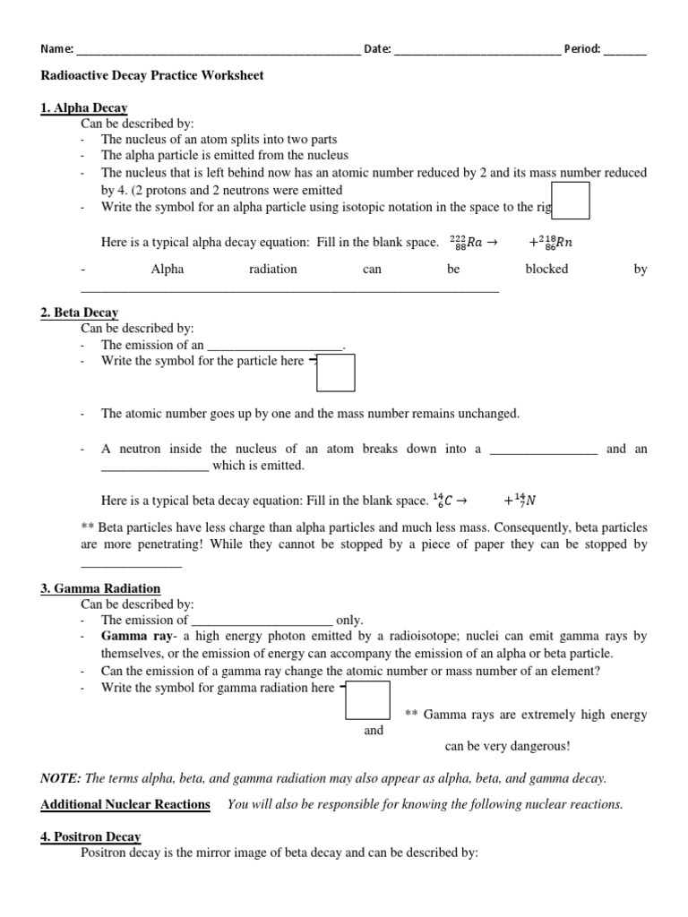 Radioactive Decay Practice Worksheet | PDF | Radioactive Decay | Gamma Ray