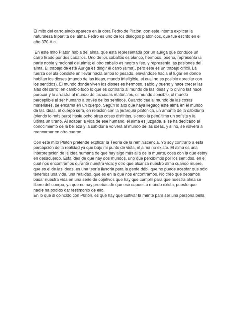 El mito del carro alado de Platón y su explicación de la naturaleza tripartita del alma humana ...
