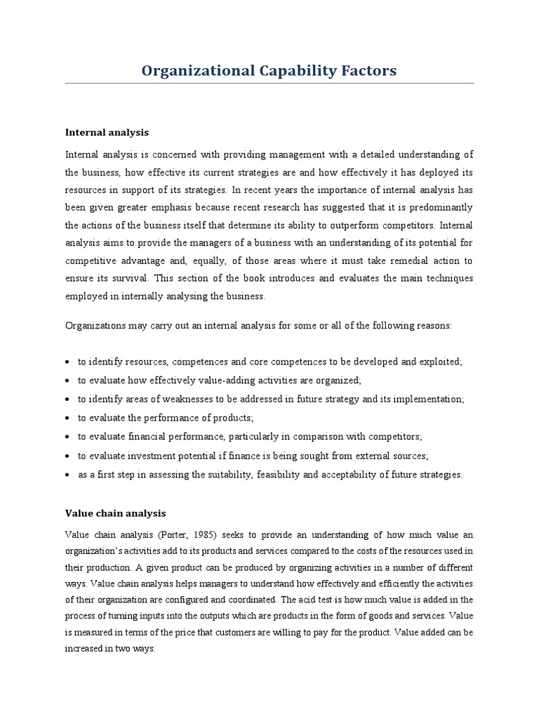 Organizational Capability Factors: Internal Analysis | PDF | Value ...