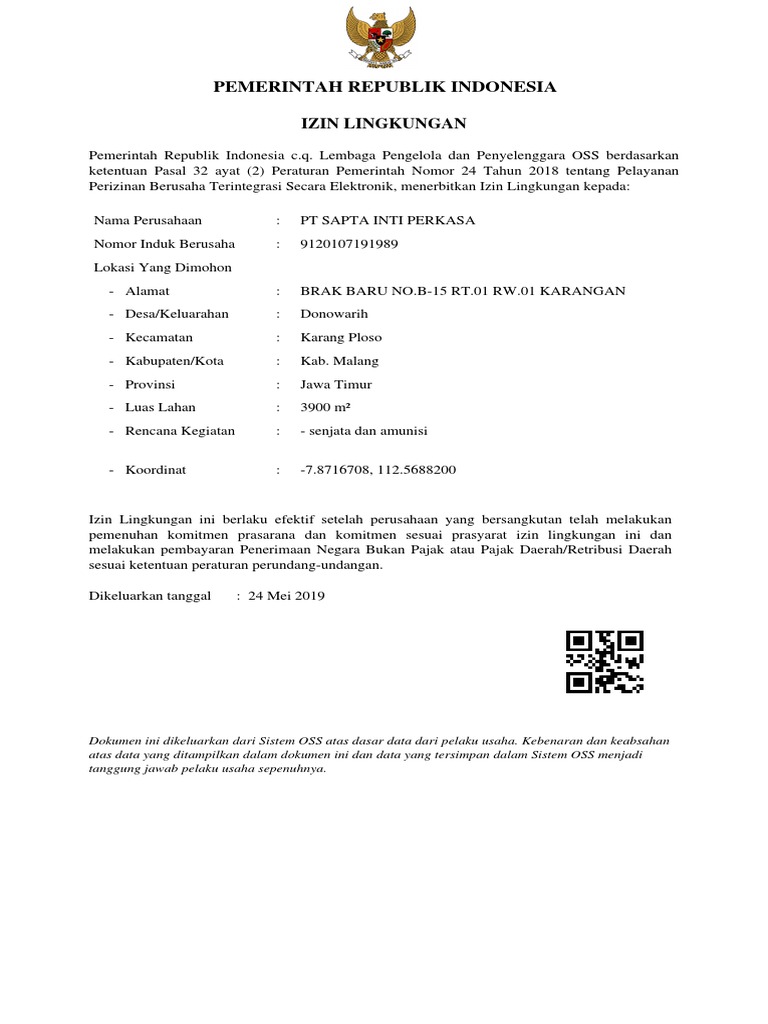 IJIN LINGKUNGAN SIP Baru | PDF