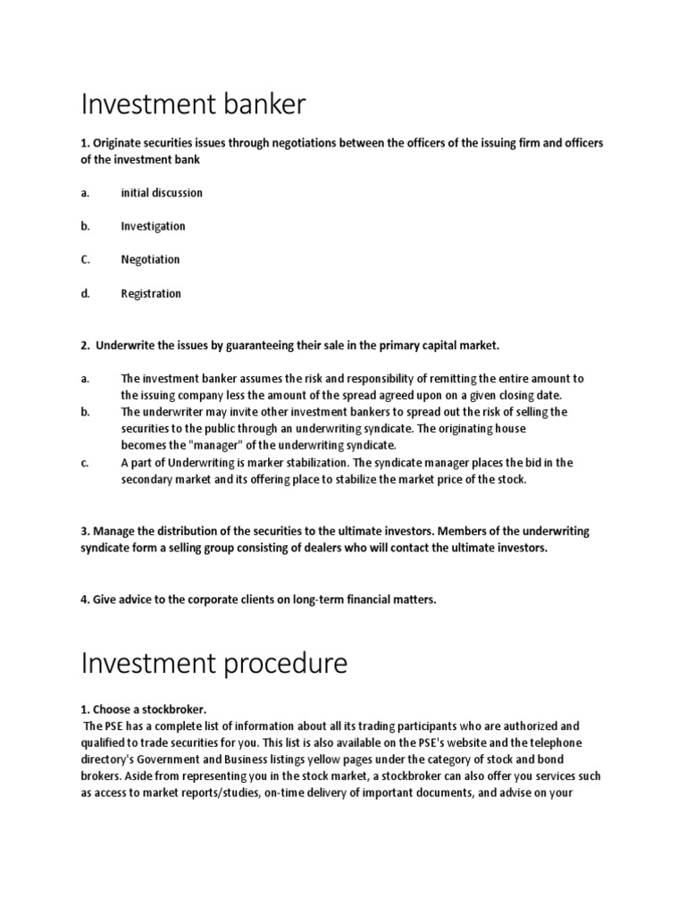 Investment Banker | PDF | Underwriting | Investment Banking