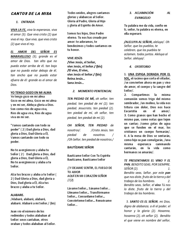 Cantos Litúrgicos para la Misa | PDF | eucaristía | Misa (liturgia)