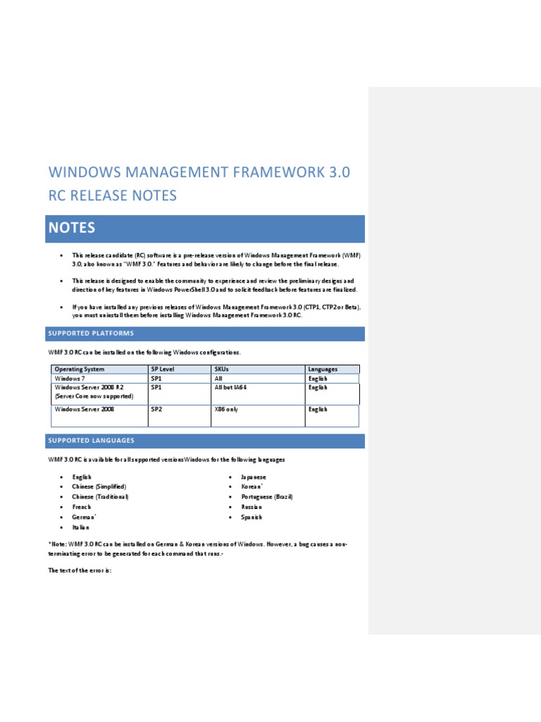 WMF3 0 RC Release Notes | PDF | Parameter (Computer Programming ...