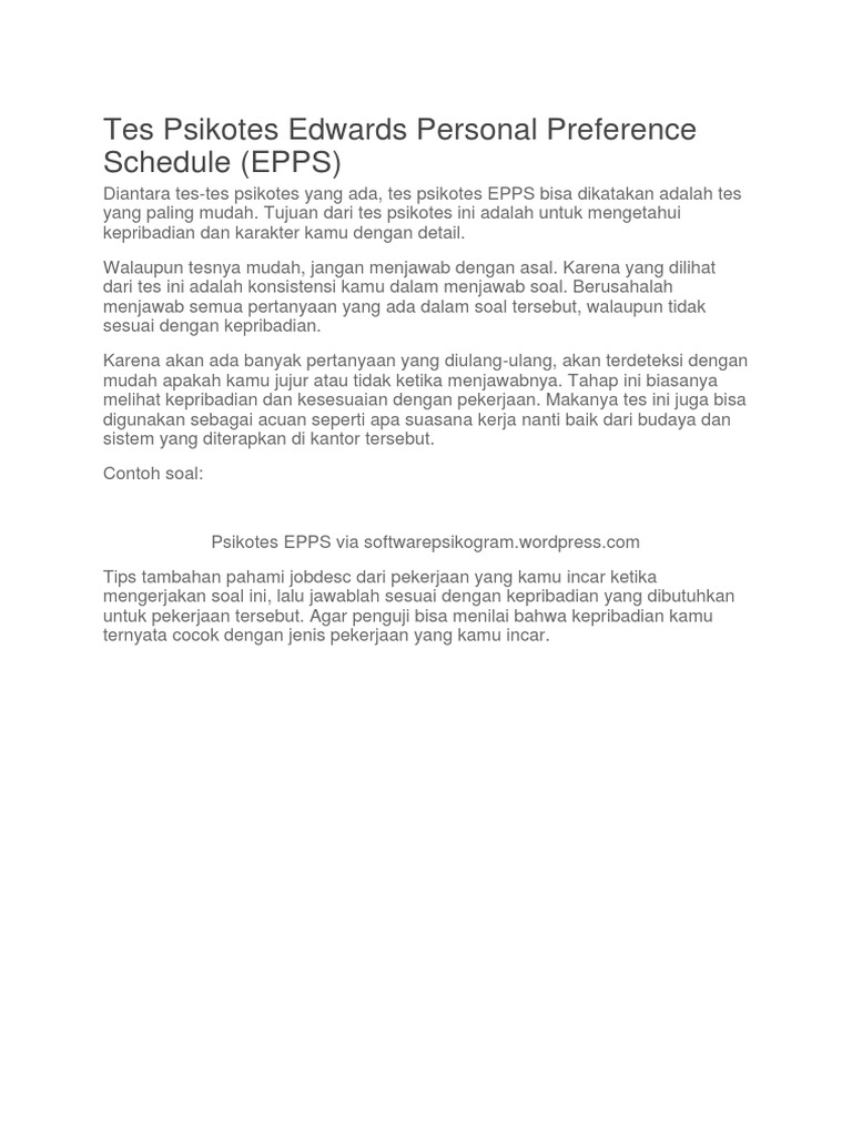 Tes Psikotes Edwards Personal Preference Schedule | PDF