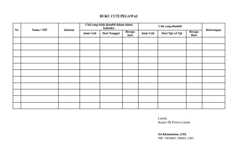 Buku Cuti Pegawai | PDF