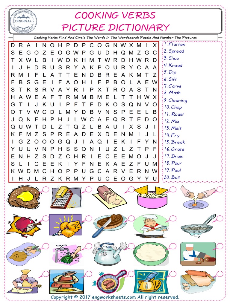Cooking Verbs Find and Circle The Words in The Wordsearch Puzzle and ...