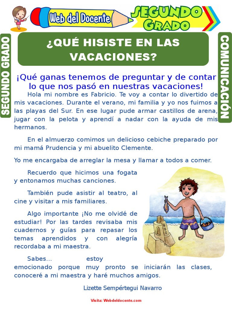 Qué Hiciste en Las Vacaciones para Segundo Grado de Primaria | PDF