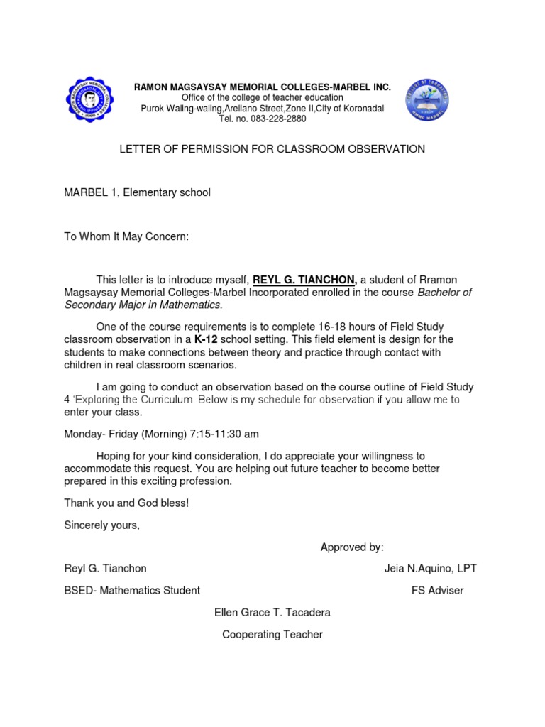 Permission Letter For School