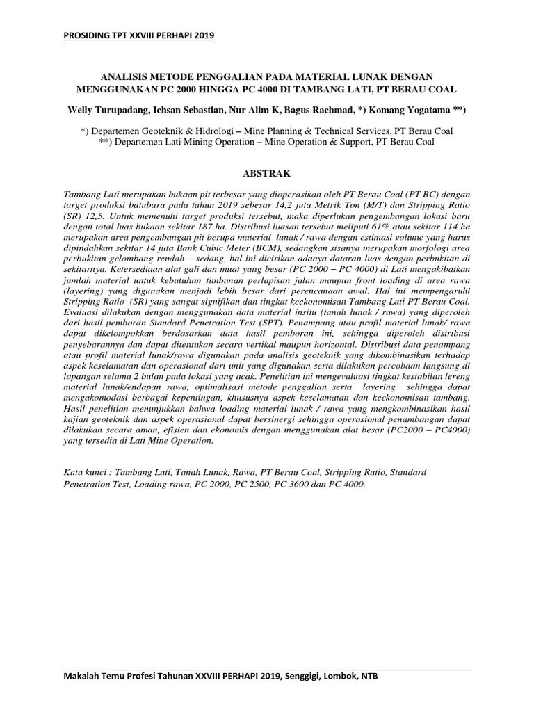 Prosiding TPT Xxviii Perhapi 2019 - Analisis Metode Penggalian Pada Material Lunak Dengan ...