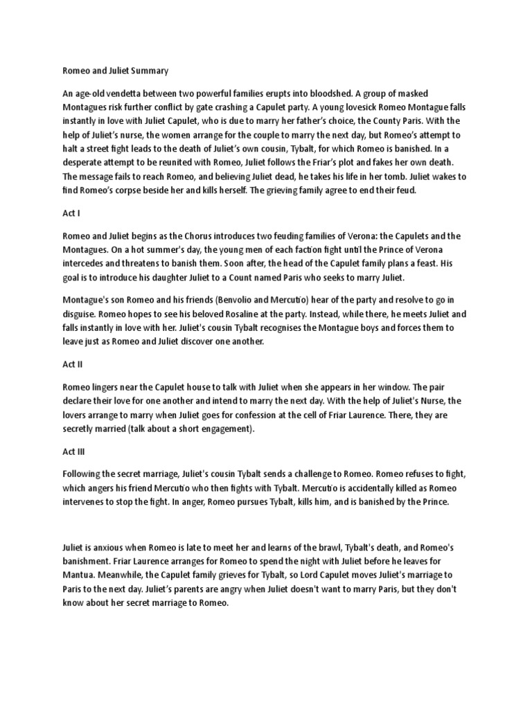 Romeo and Juliet Summary | PDF | Characters In Romeo And Juliet | Romeo ...