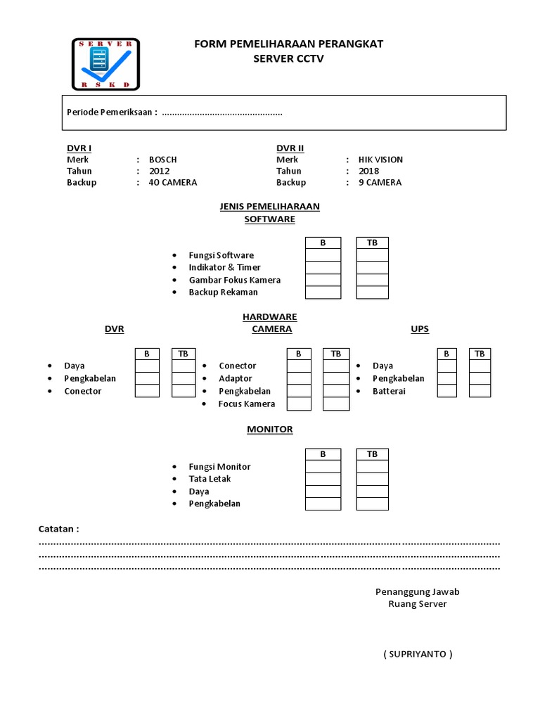 Form Pemeliharaan Perangkat CCTV | PDF