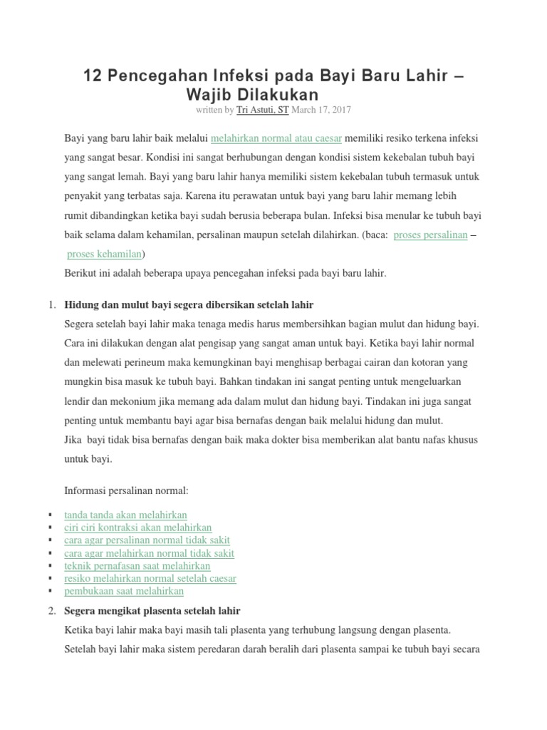 12 Pencegahan Infeksi Pada Bayi Baru Lahir | PDF | Pengembangan Diri ...