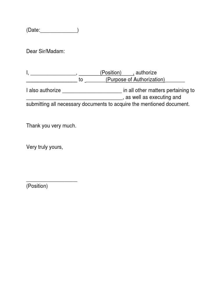Sample Authorization Letter Template | PDF | Career & Growth