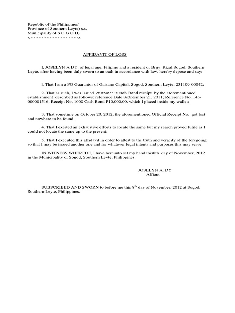 Affidavit of Loss-Official Receipt | PDF