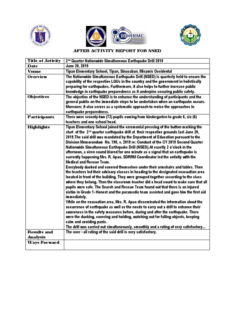 After Activity Report For Nse1 | PDF | Emergency Management | Schools